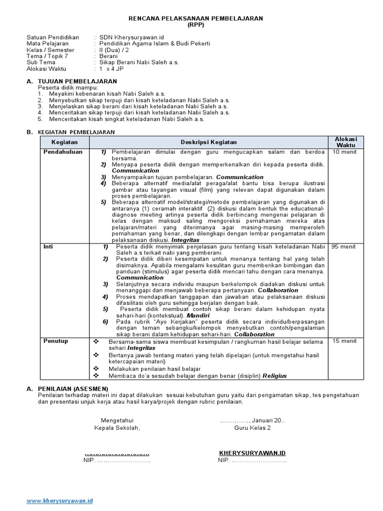 1 RPP I Lembar PAI Kelas 2 Sem. 2 - WWW - Kherysuryawan.id | PDF