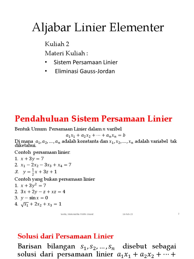 Sistem Persamaan Linier dan Eliminasi Gauss | PDF