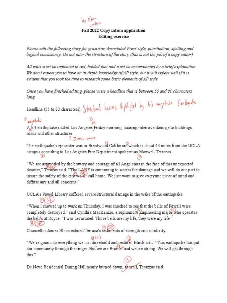Editing Exercise - Copy Intern Application Fall 2022 PDF | PDF