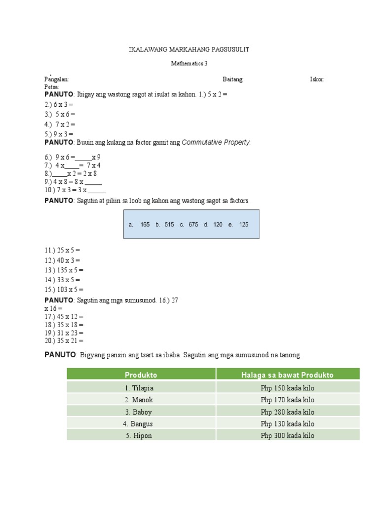 ---IKALAWANG-MARKAHANG-PAGSUSULIT-Mathematics-3.docx-1 | PDF