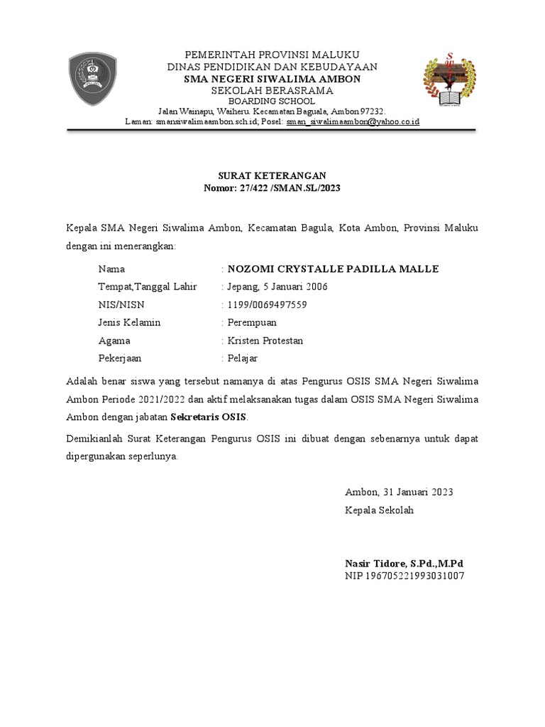 Surat Keterangan OSIS | PDF