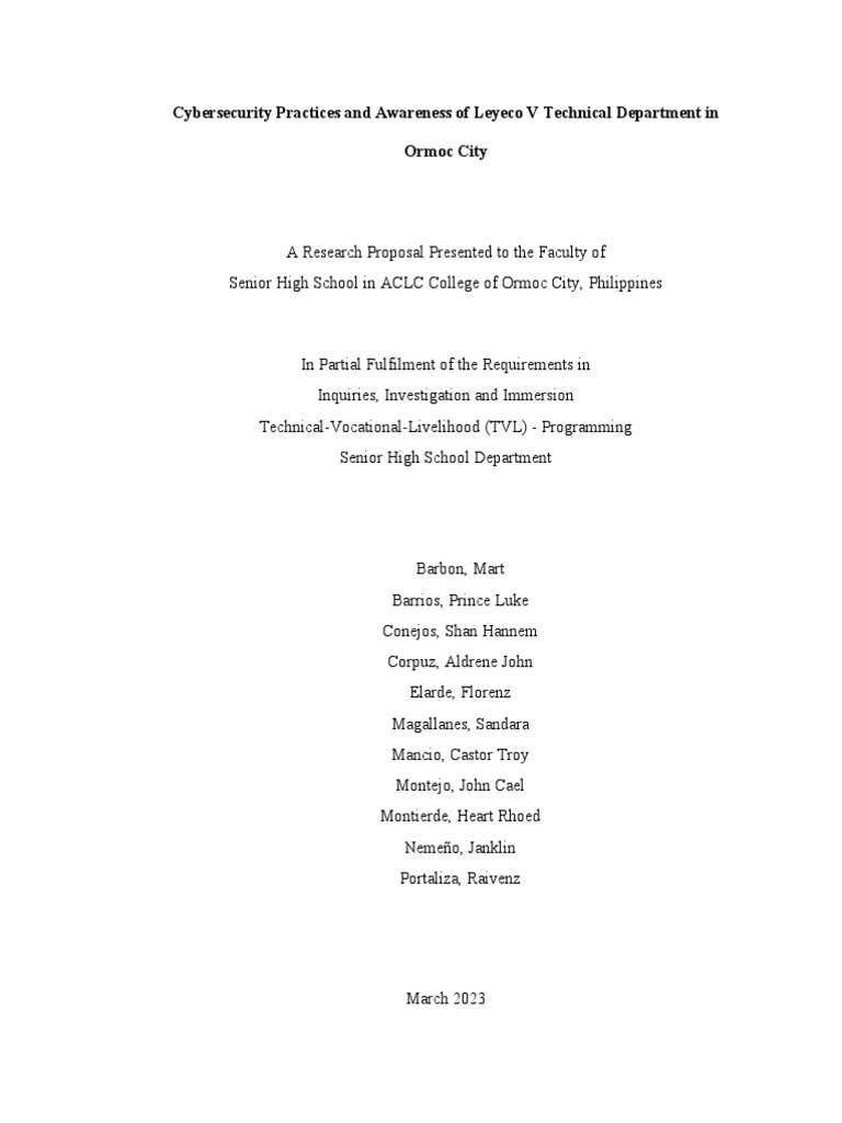 Cybersecurity in Leyeco V: Research Proposal | PDF