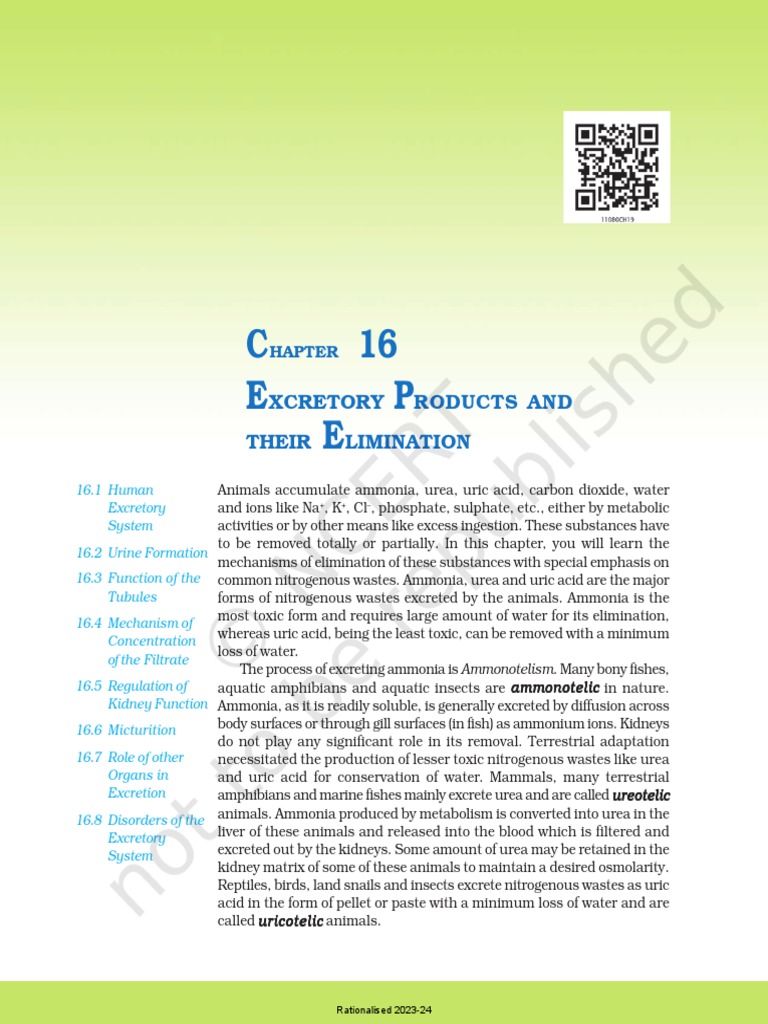 NCERT Class 11th Bio - CHAPTER 16 - EXCRETORY PRODUCTS AND THEIR ... NCERT Class 11th Bio - CHAPTER 16 - EXCRETORY PRODUCTS AND THEIR ...