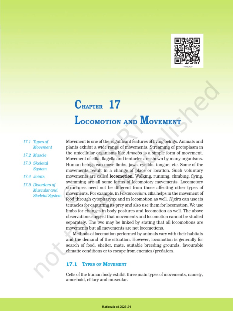 NCERT Class 11th Bio - CHAPTER 17 - LOCOMOTION AND MOVEMENT | PDF