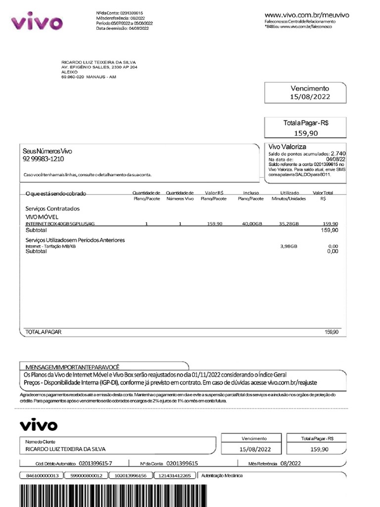 Fatura-Vivo-082022 RICARDO PDF | PDF