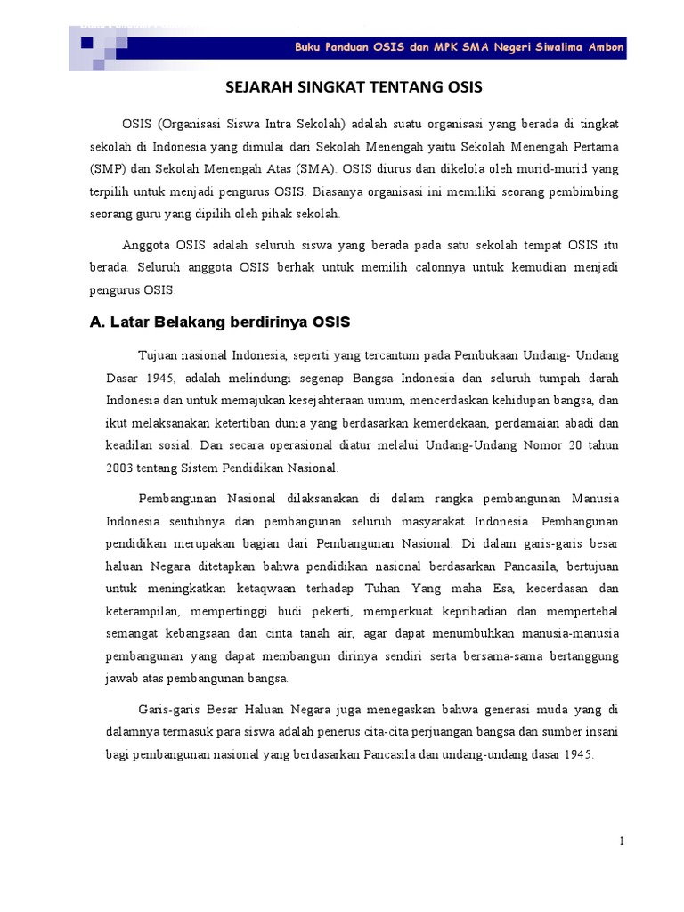 Buku Panduan Pelaksanaan OSIS Dan MPK | PDF