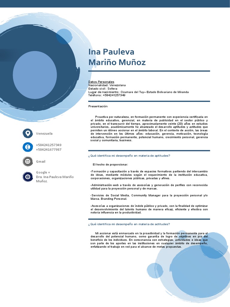 CURRICULUM VITAE Dra Ina Pauleva Mariño Muñoz Act Abril 2023 | PDF ...