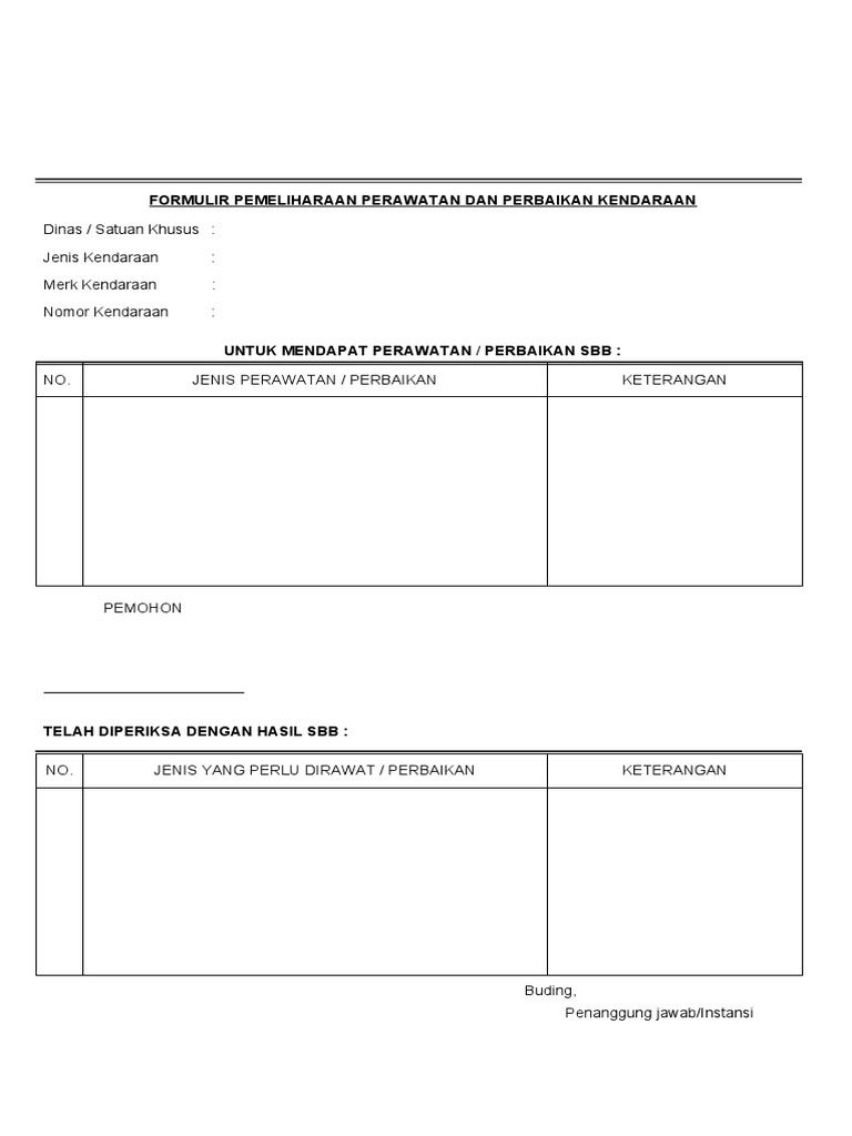 FORM PEMELIHARAAN KENDARAAN.docx | PDF