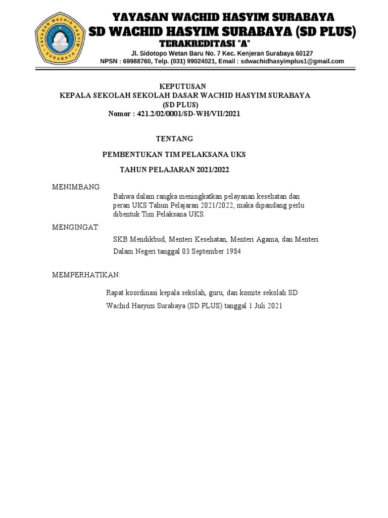 SK Uks SD Wachid Hasyim Surabaya 2021 | PDF
