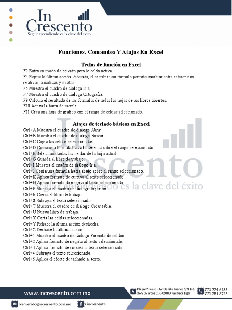 Lista de Comandos de Excel Español PDF | PDF