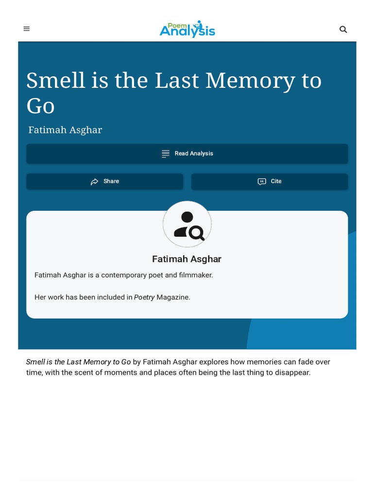Smell Is The Last Memory To Go by Fatima Asghar PDF | PDF