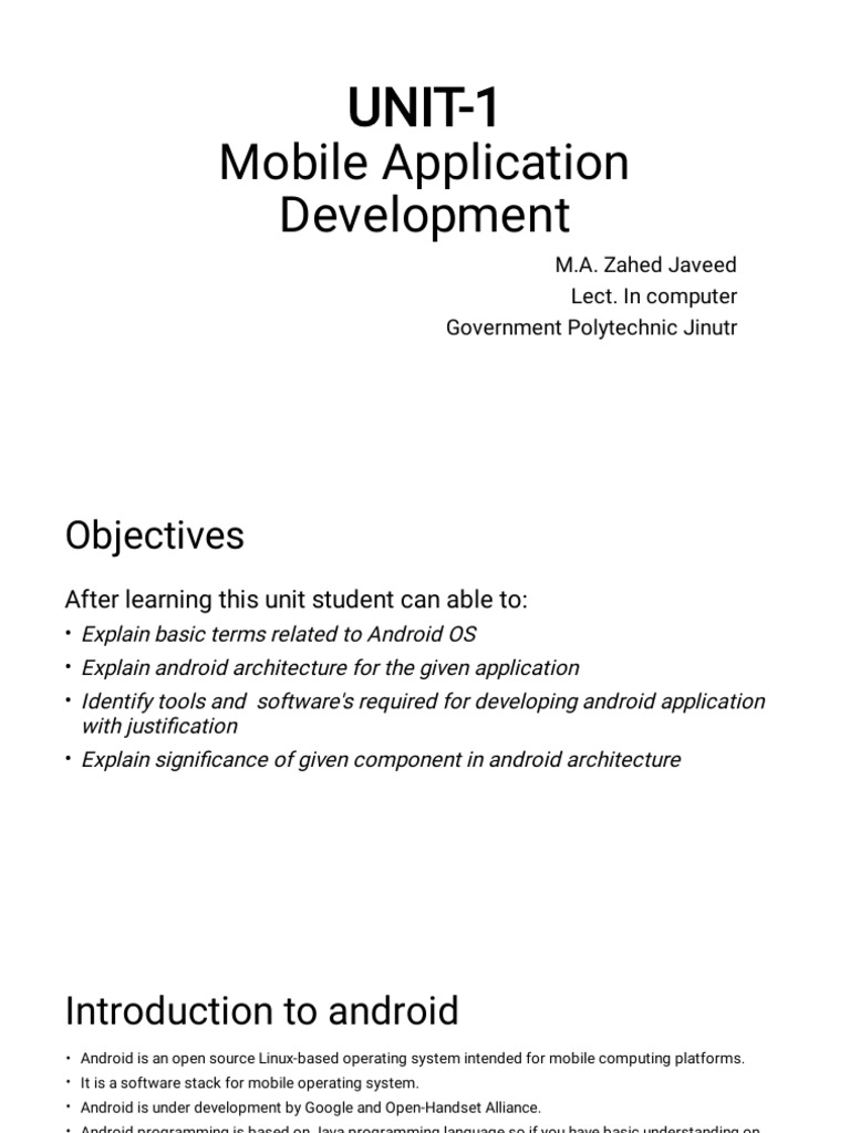 Unit I Pdf Pdf Android Operating System Java Programming Language