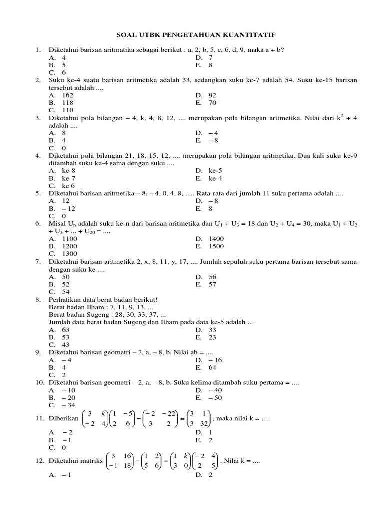 Soal UTBK Pengetahuan Kuantitatif Paket 2.pdf | PDF