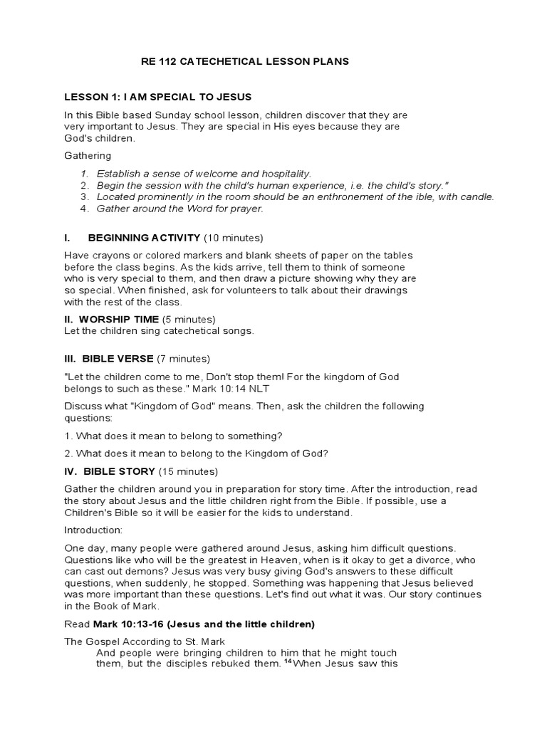 Re 112 Catechetical Lesson Plan How Jesus Loves Us and Becoming Jesus ...