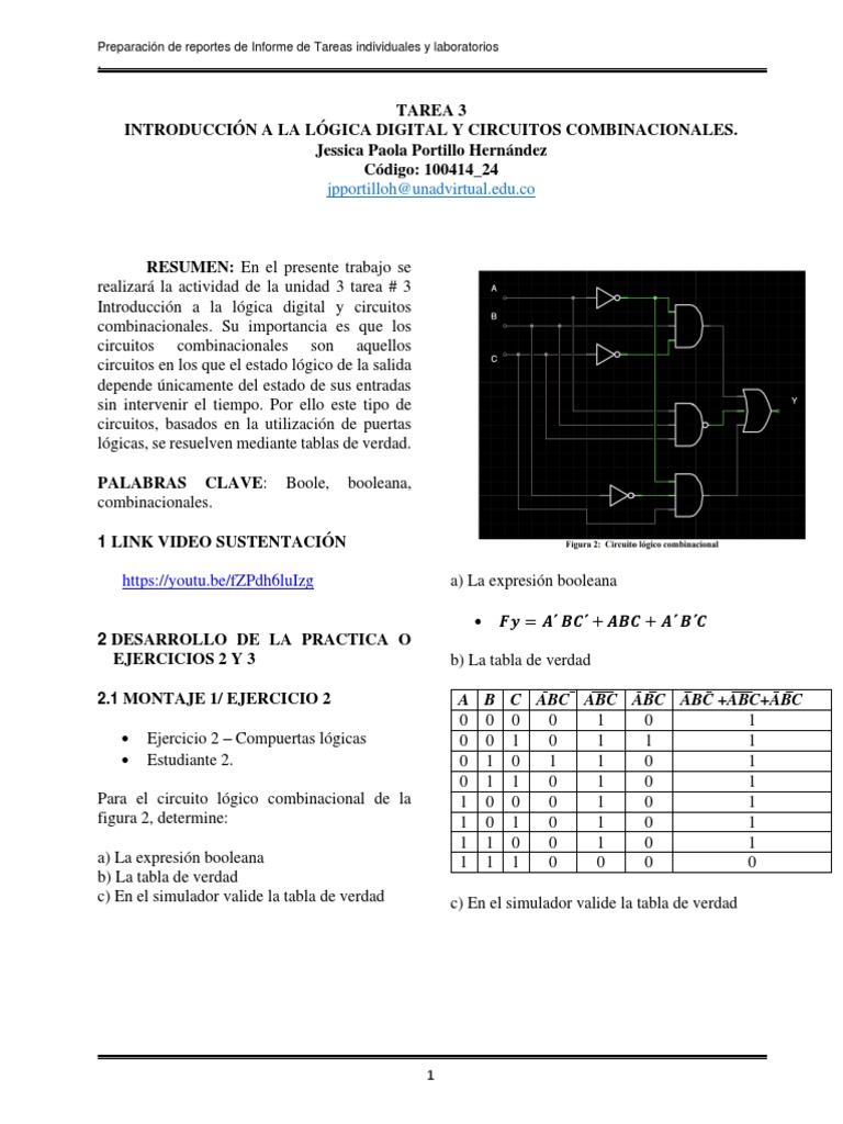UNIDAD 3 - TAREA 3 - Introducción A La Lógica Digital y Circuitos Combinacionales | PDF
