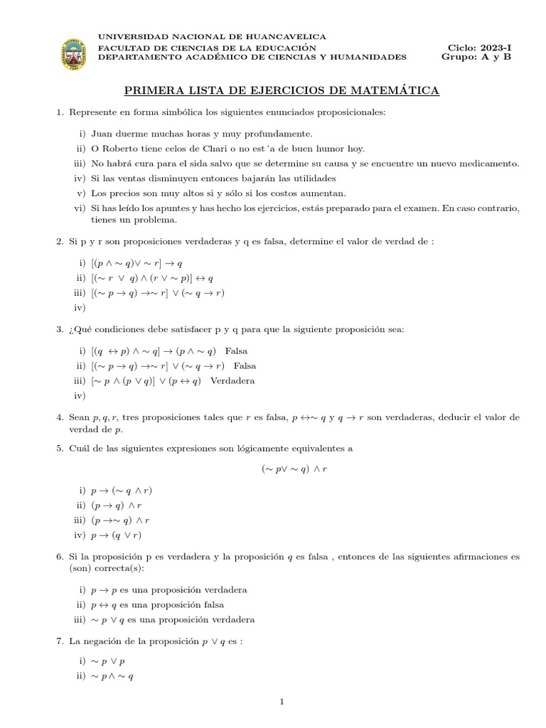Lista de Ejercicios 1 Mat PDF | PDF