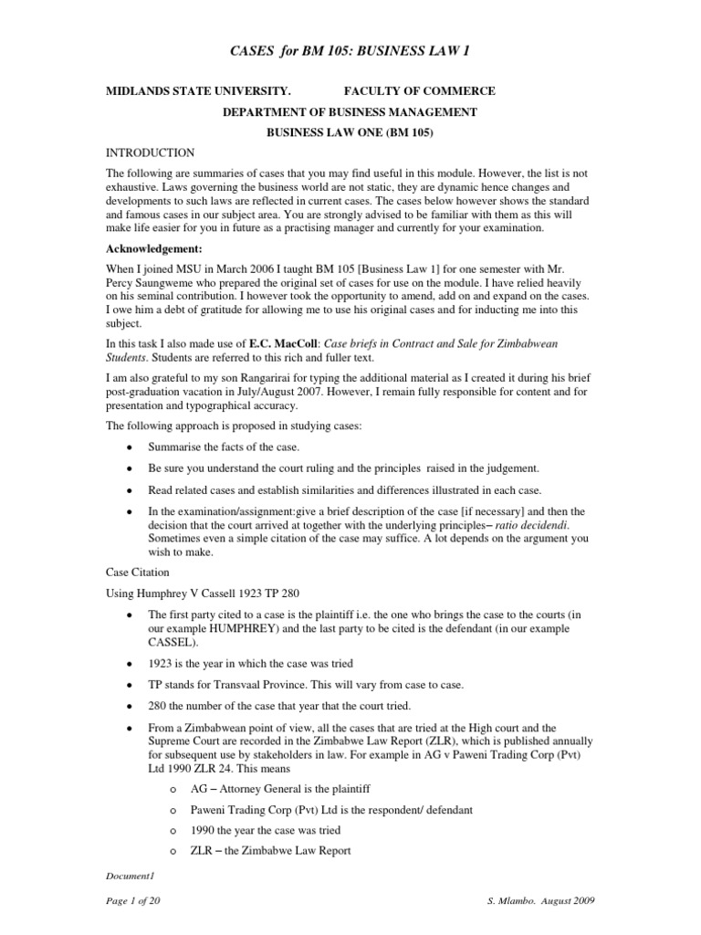 Business Law Case Summaries for BM 105 | PDF | Offer And Acceptance ...