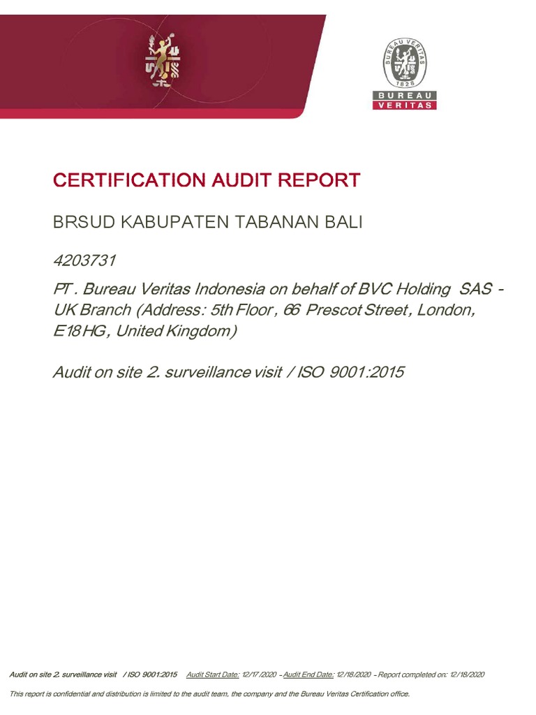 BRSUD Tabanan Bali Audit Report | PDF | Audit | Quality Management System