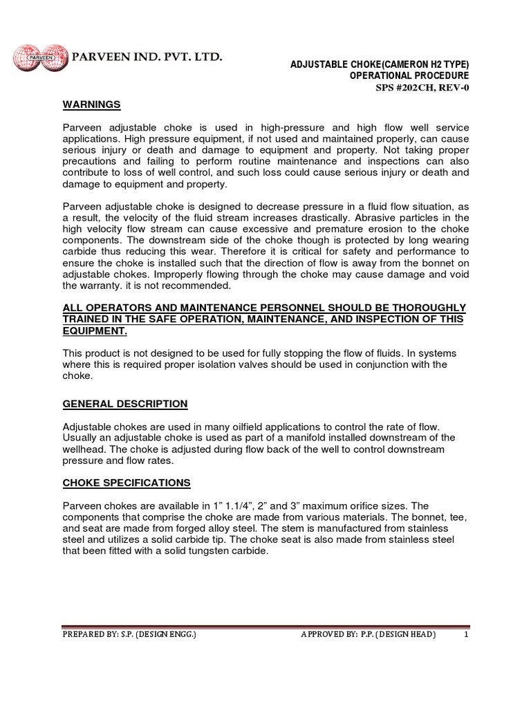 Cameron Type Choke Manual | PDF