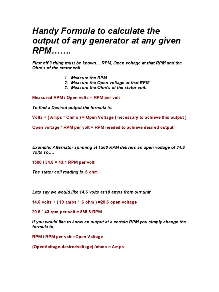 Handy Formula To Calculate RPM | PDF