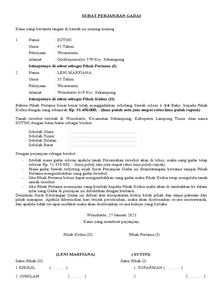 Surat Keterangan Gadai | PDF