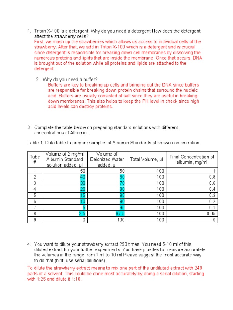 Standard Curve For Protein Concentration - Worksheet | PDF ...