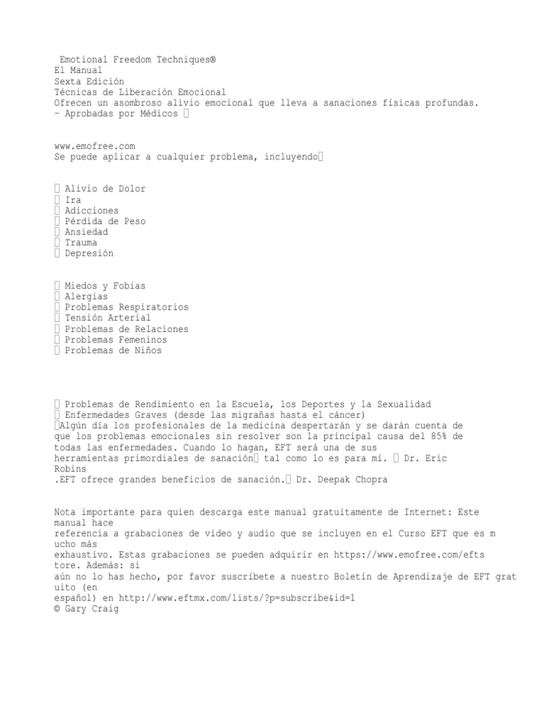 EFT Manual en Espanol | PDF | Trastorno de estrés postraumático | Fobia