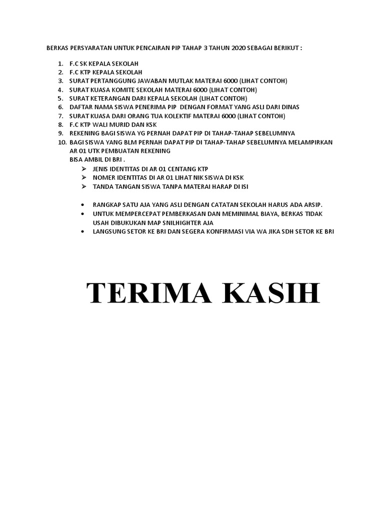 Contoh Syarat PIP | PDF