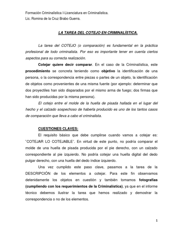 Cotejo en Criminalística: Proceso y Claves | PDF
