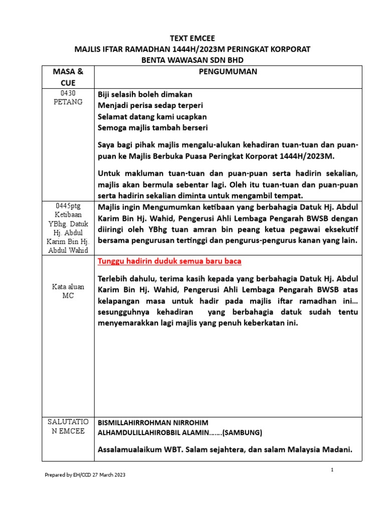Skrip MC Untuk Iftar Ramadhan | PDF | Karier & Perkembangan