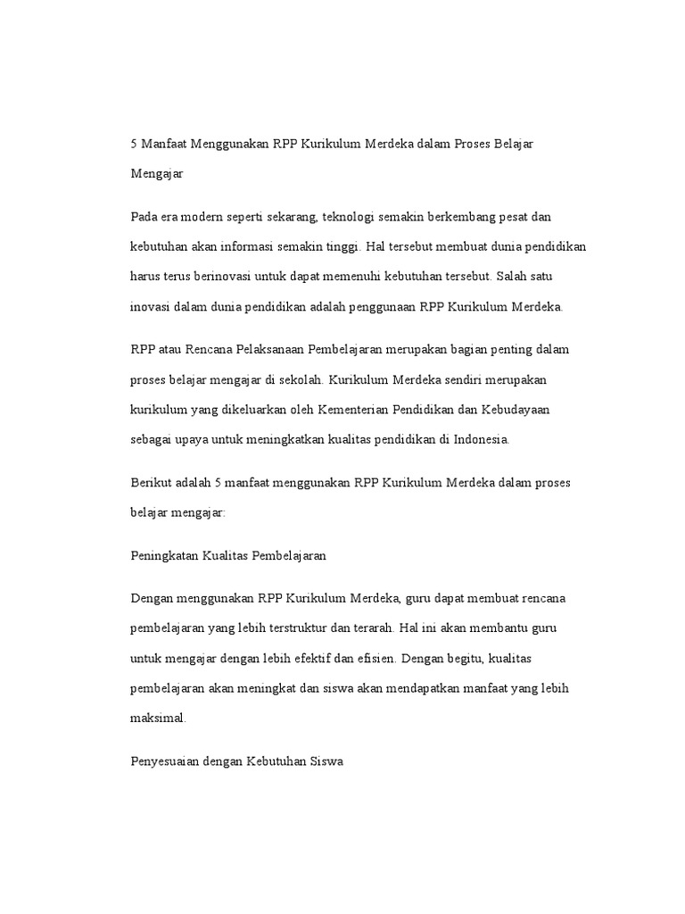 5 Manfaat Menggunakan RPP Kurikulum Merdeka Dalam Proses Belajar ...