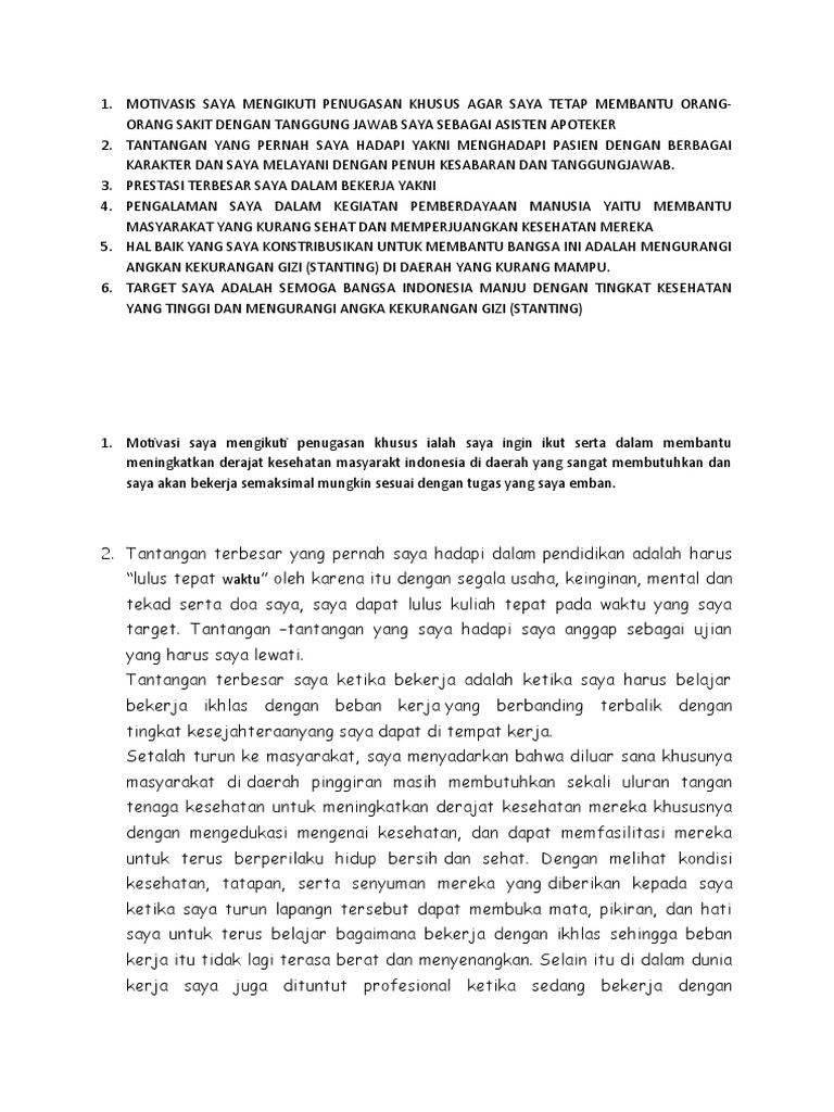 Motivasis Saya Mengikuti Penugasan Khusus Agar Saya Tetap Membantu ...