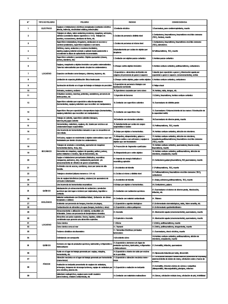 LISTA DE PELIGROS Y RIESGOS PARA AST - para el octogono.pdf | PDF