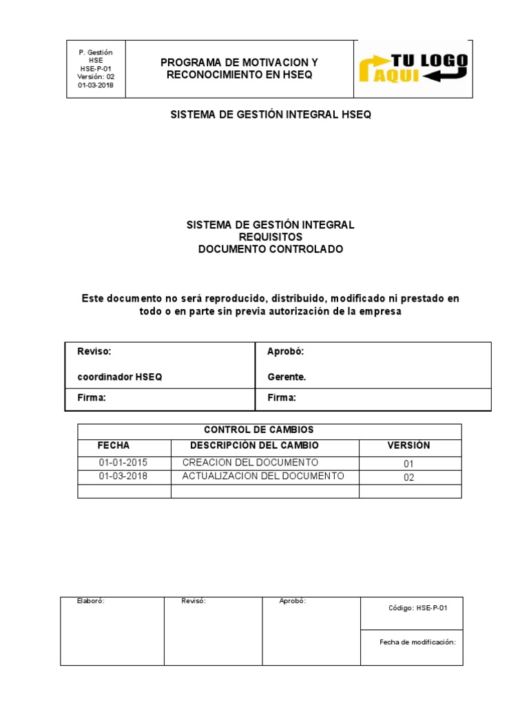 Hse-P-01. Programa de Motivacion y Reconocimiento en Hseq | PDF