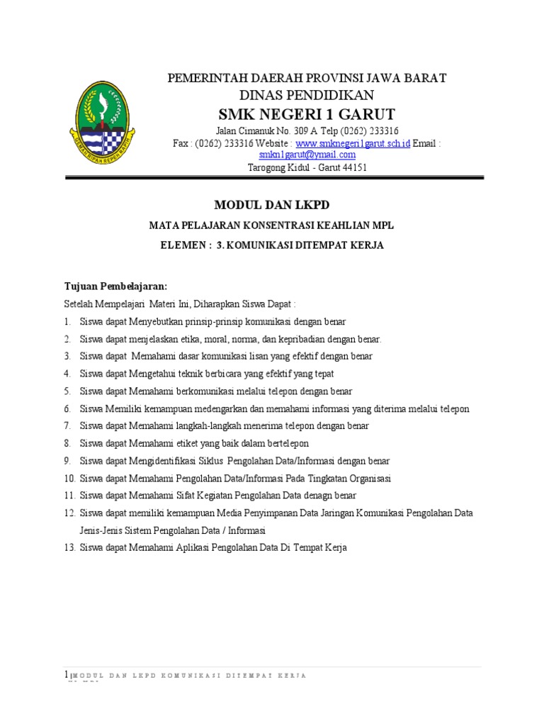 Modul Dan LKPD Komunikasi Ditempat Kerja Fiks | PDF