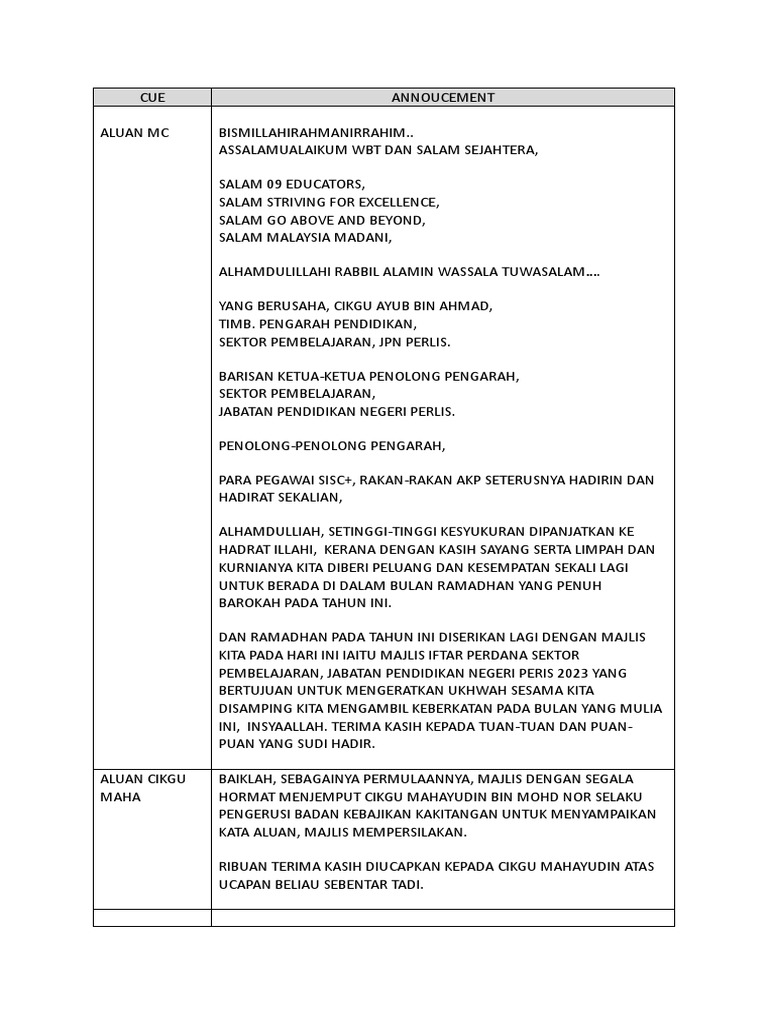 Skrip Majlis Iftar | PDF