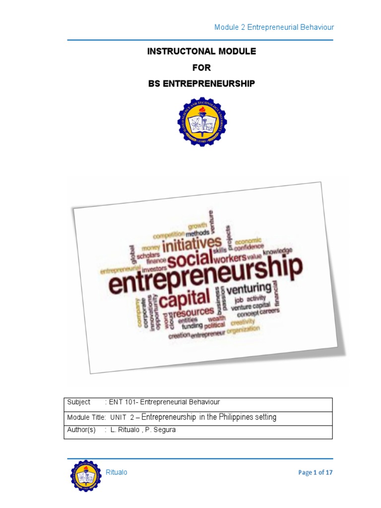 Module 2 Entrepreneurship in Philippine Setting | PDF | Entrepreneurship | Small And Medium ...