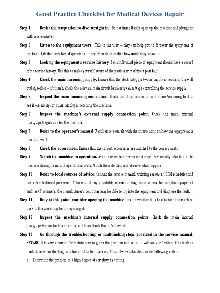 Good Practice Checklist For Repair PDF | PDF
