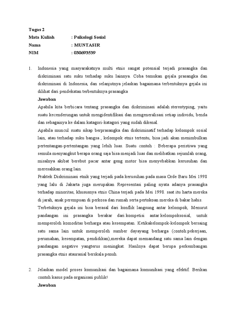 Tugas 2 Psikologi Sosial | PDF | Ilmu Sosial | Sains & Matematika