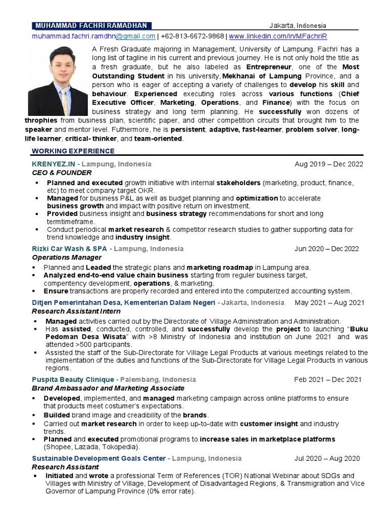 Resume Muhammad+Fachri+Ramadhan Fresh+Graduate PDF | PDF | Strategic Management | Business Economics