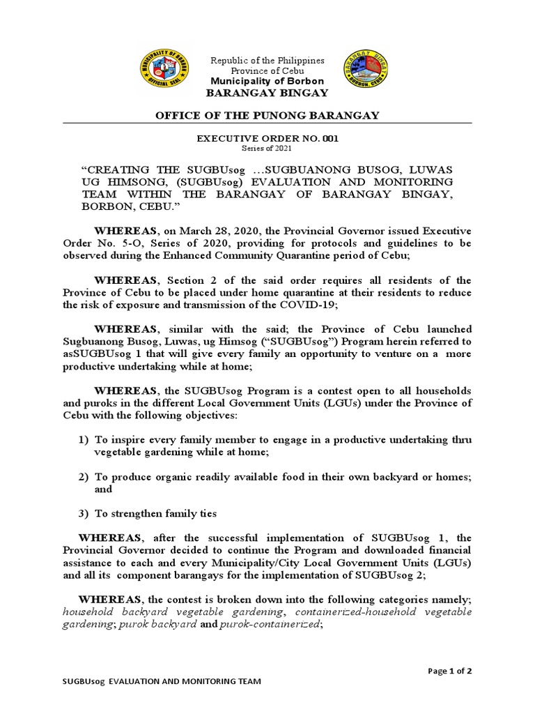2021 - 001 - SUGBUsog Evaluation and Monitoring Team | Download Free PDF | Philippines
