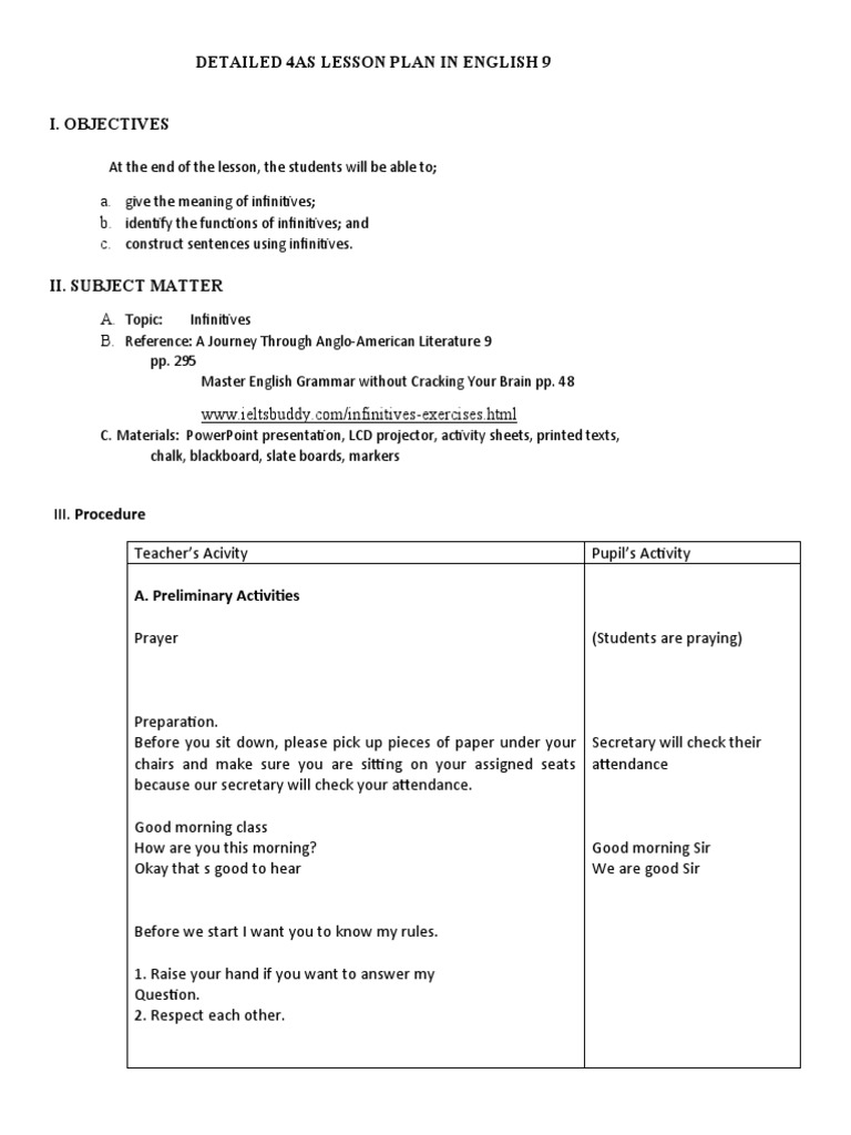 Infinitives Lesson Plan | PDF
