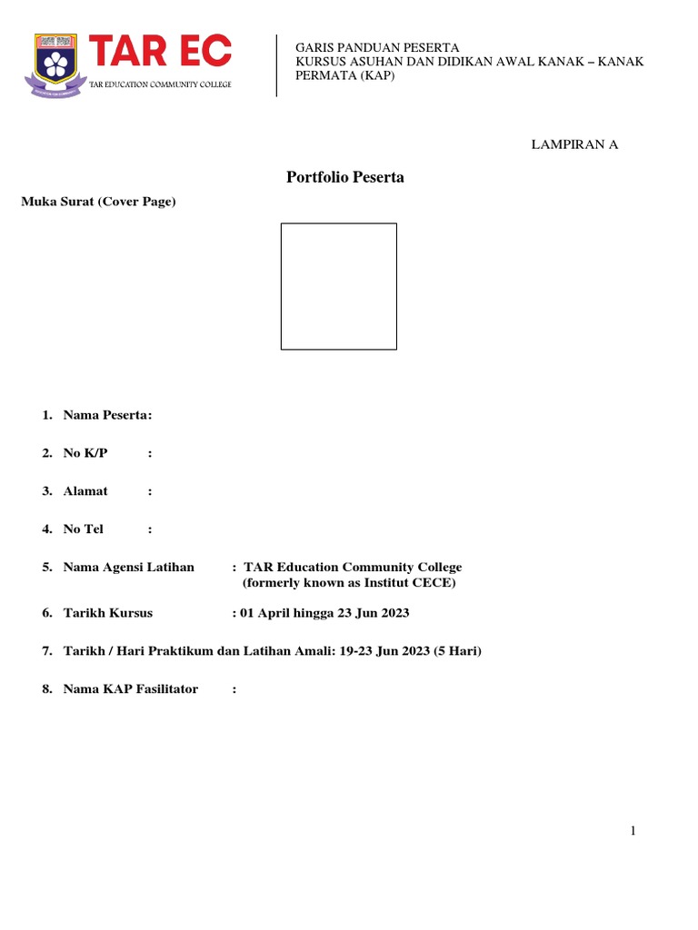 JKM - Lampiran A - Portfolio Peserta (With Page Dividers) - Kap1 - 2023 PDF | PDF