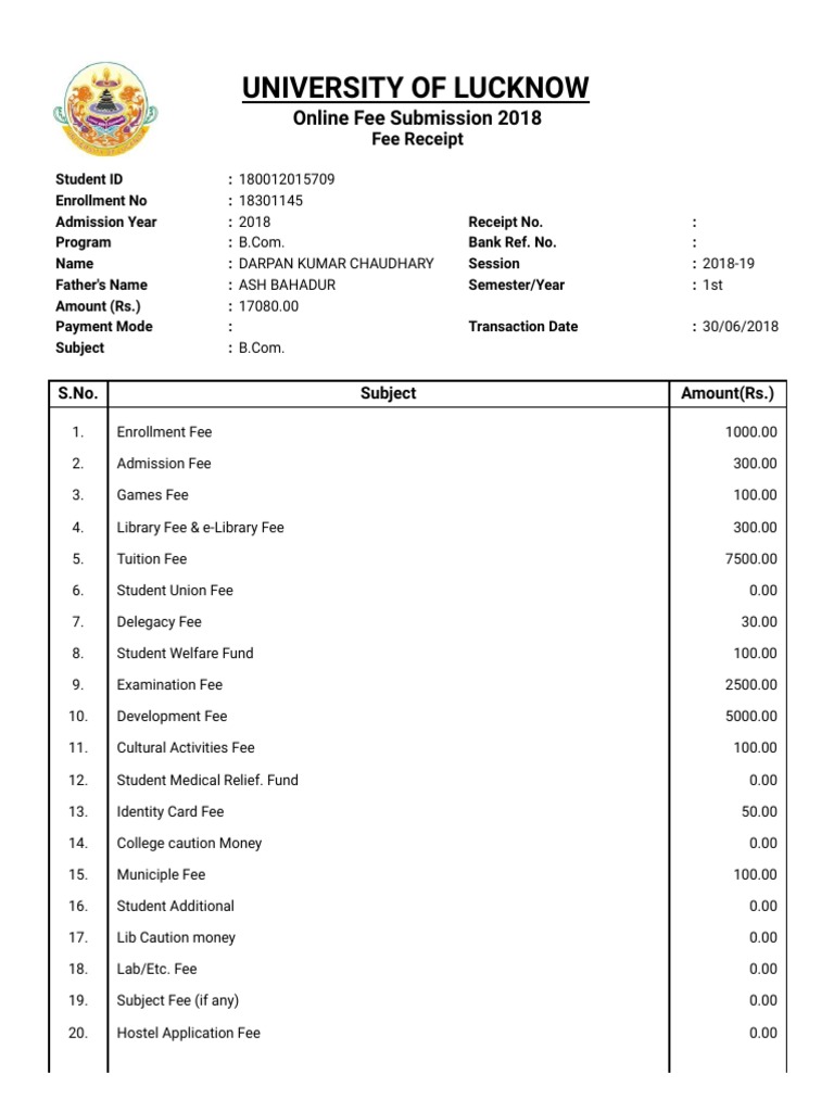 Fee Structure for B.Com. 2018-19 | PDF