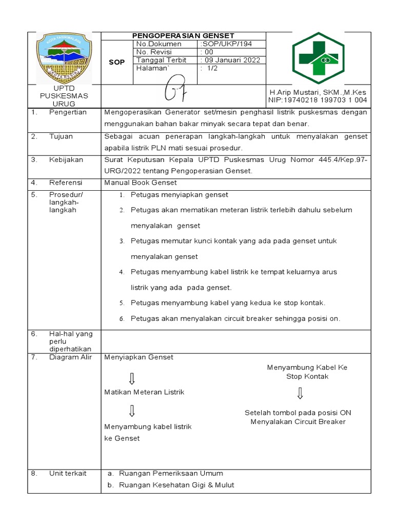 SOP PENGOPERASIAN Genset | PDF