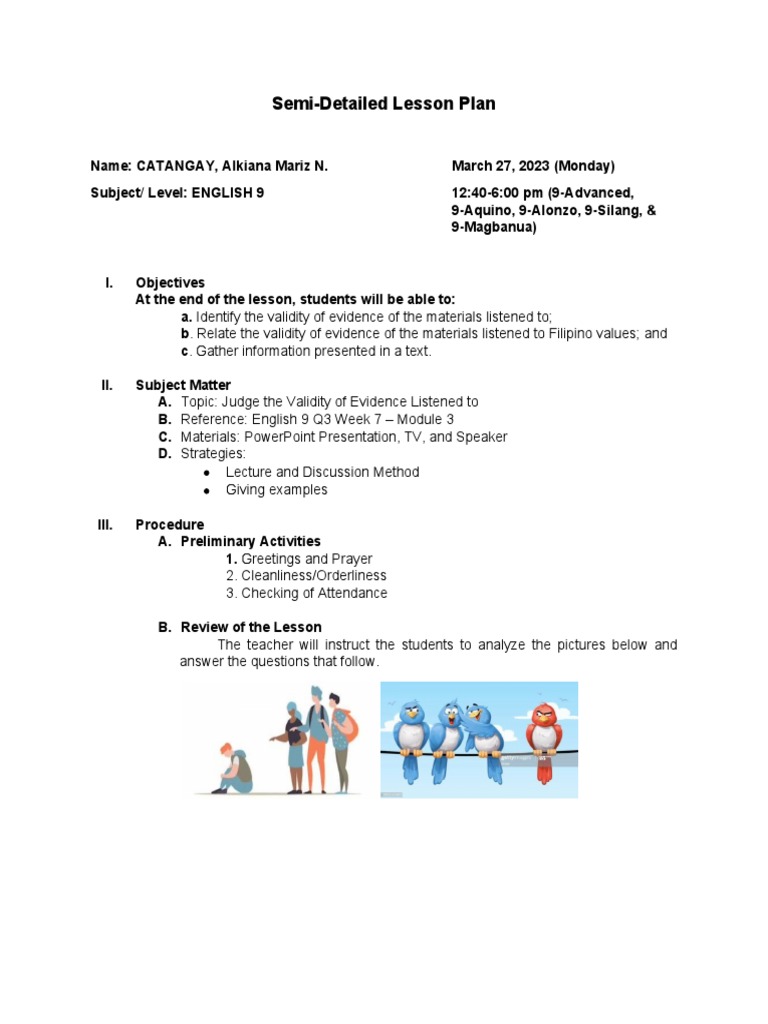 Lesson Plan: Validity of Evidence in Listening | PDF | Teachers | Learning