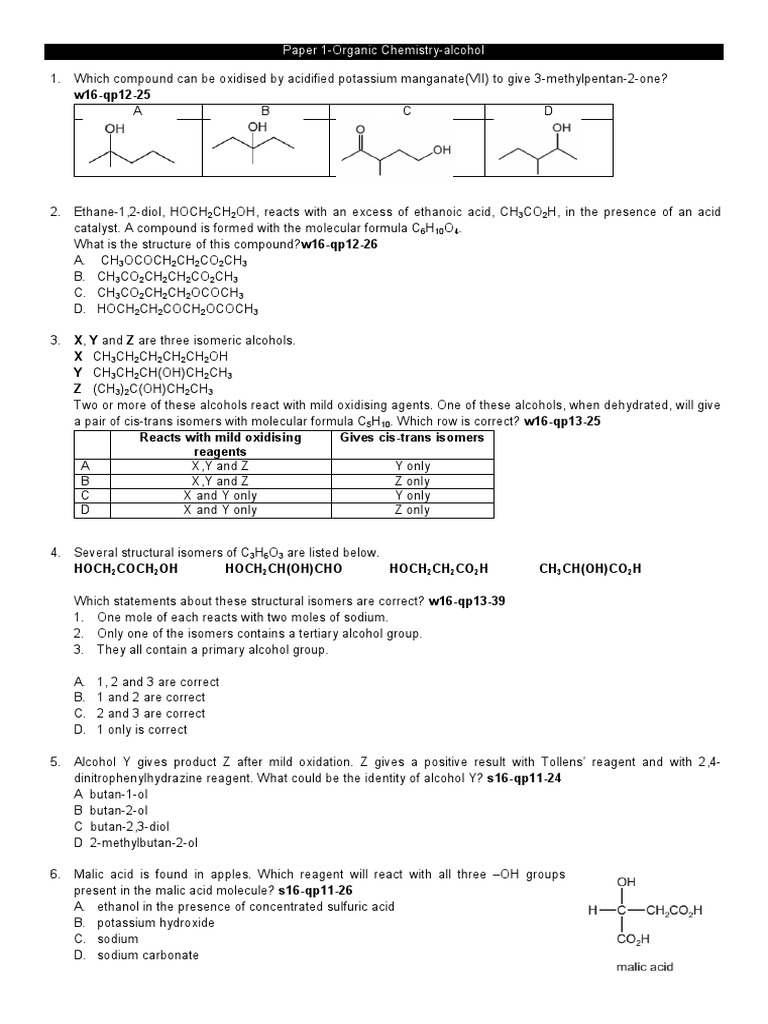 A Level-Paper 1-Organic Chemistry-Alcohol PDF | PDF | Hydroxide | Ethanol