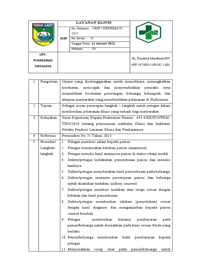 Sop Layanan Klinis 11 | PDF