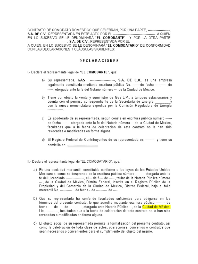 CONTRATO DE COMODATO Machote PM | PDF | Derecho
