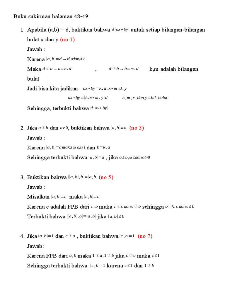 Pembuktian Teorema FPB Bilangan Bulat | PDF